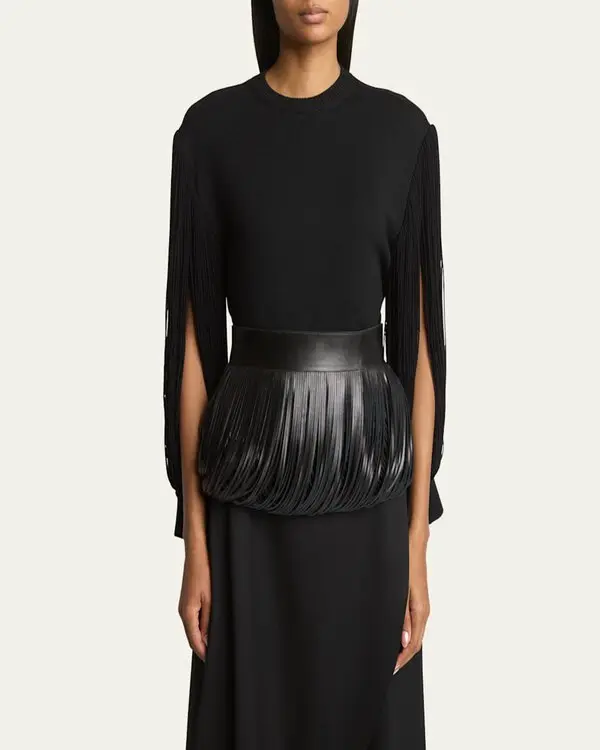 AlaïA Open Fringe Leather Skirt Belt - Noir Alaia | Editorialist